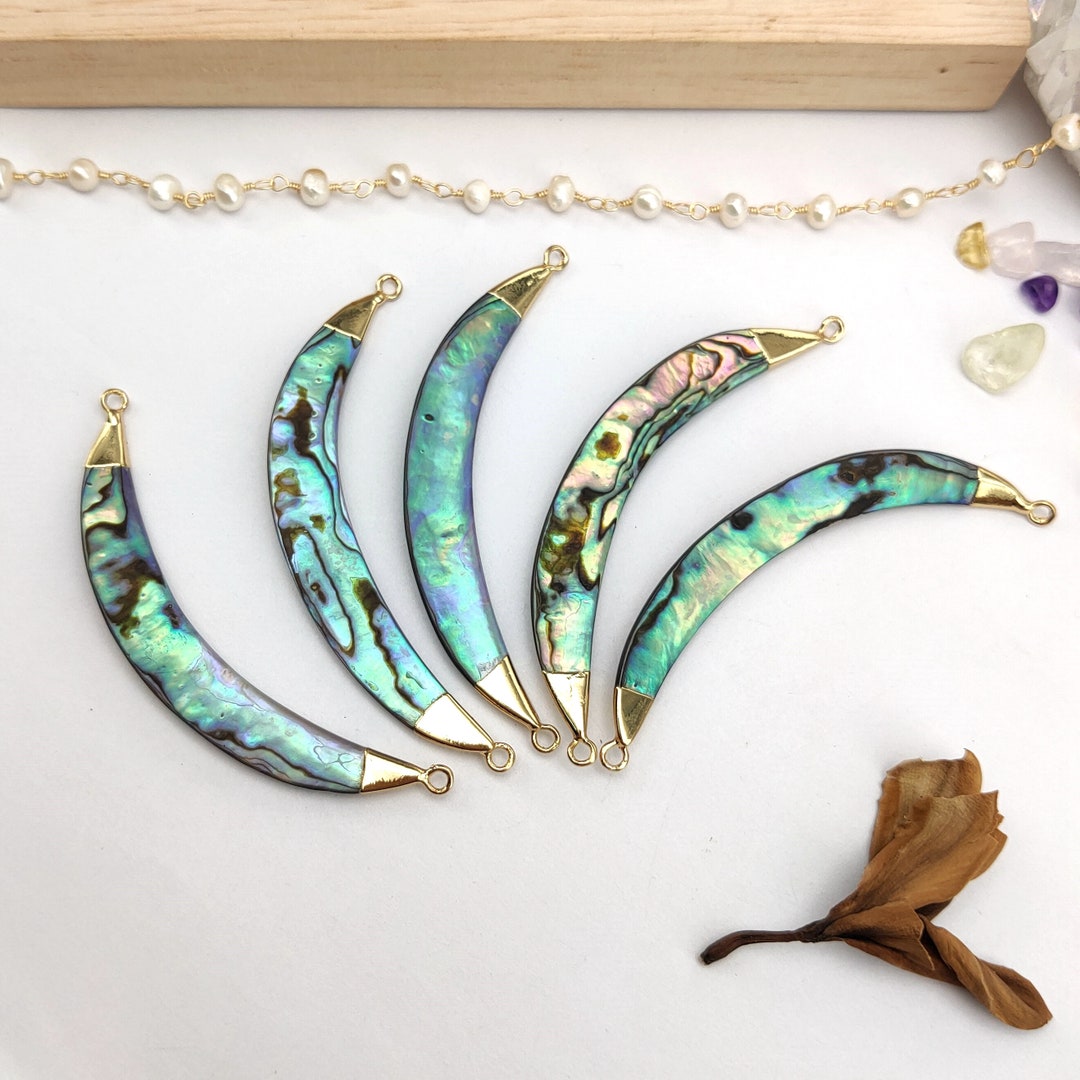 Long Rainbow Abalone Shell Moon Connectors Gold Plated Loop Natural ...