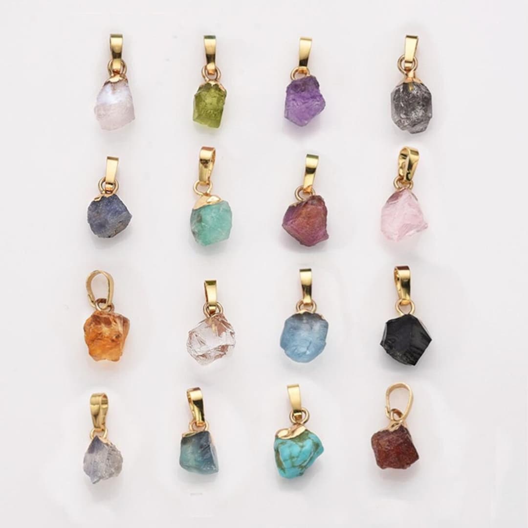 Raw Gemstone Pendant Beads, Gold Plated Birthstone Quartz,healing ...