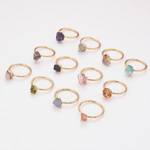 Natural Raw Gemstone Ring Gold Plated Birthstone Ring Healing Crystal Stone Ring Amethyst Rose ...
