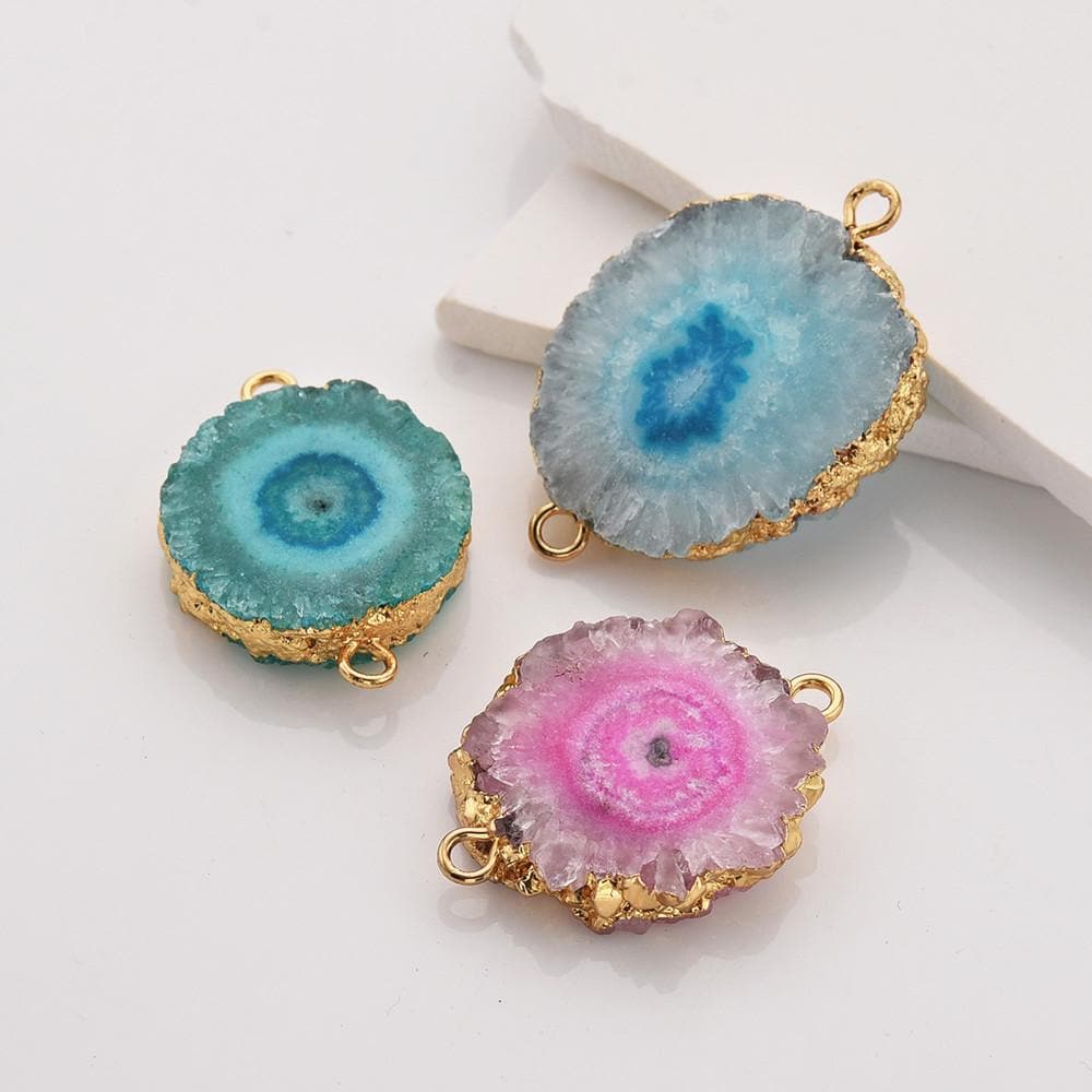 Dyed Rainbow Solar Quartz Slice Connector Gold Plated Solar Quartz ...