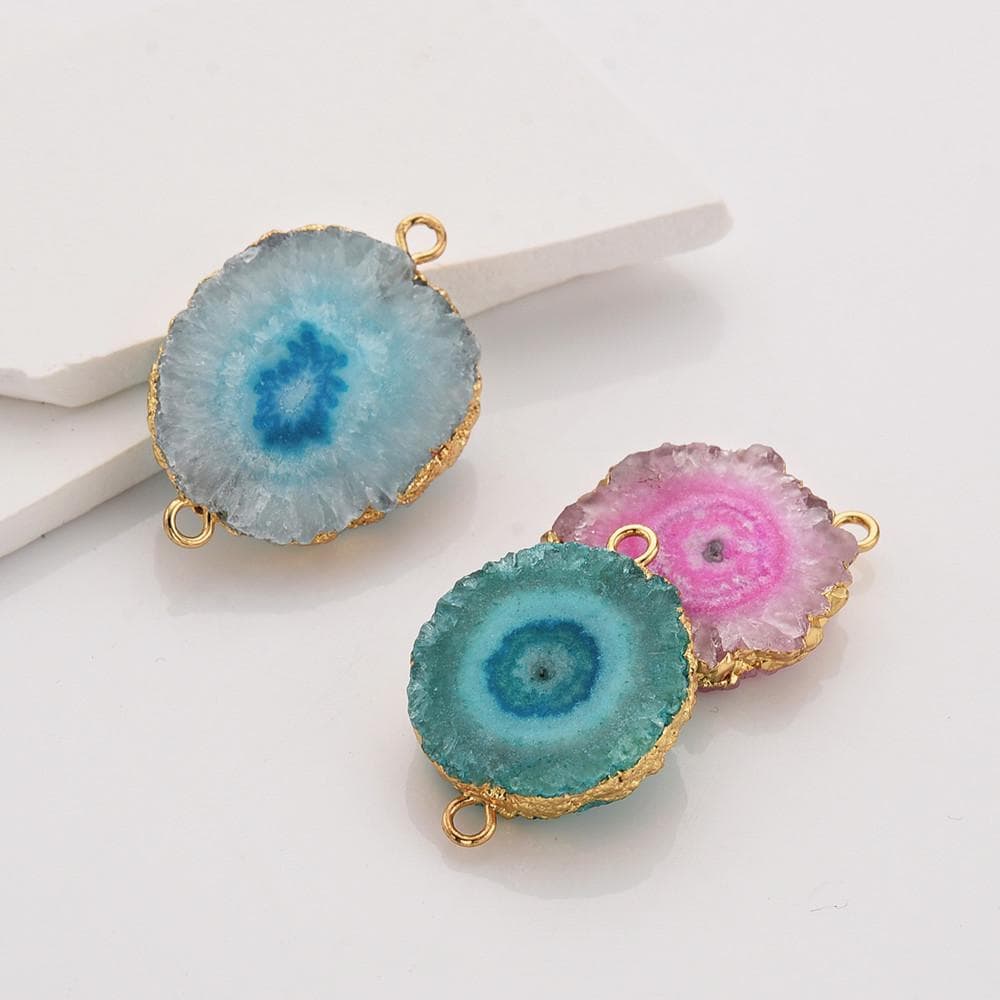 Dyed Rainbow Solar Quartz Slice Connector Gold Plated Solar Quartz ...