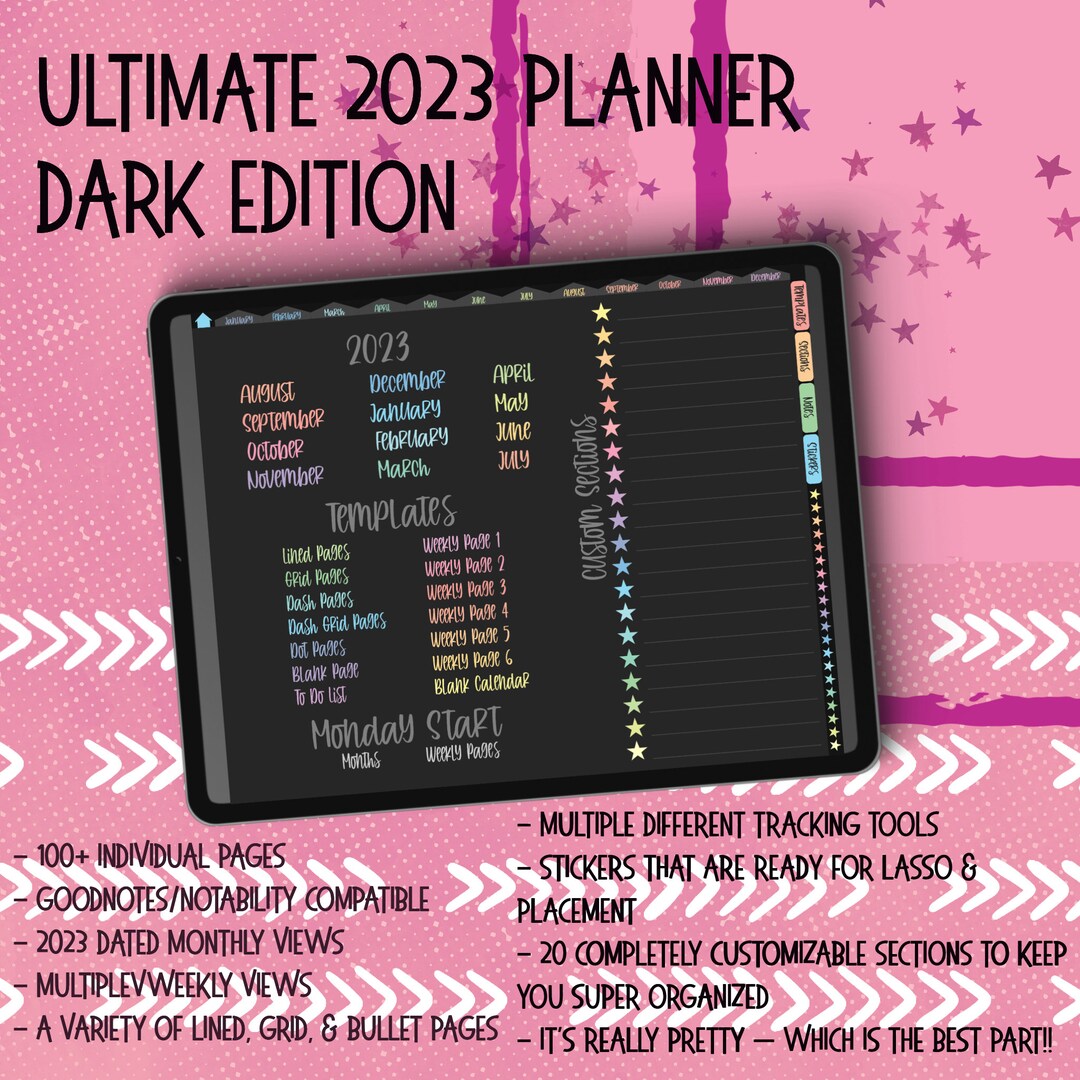 2023 DIGITAL PLANNER Dark Edition -- January-december 2023 Sunday ...