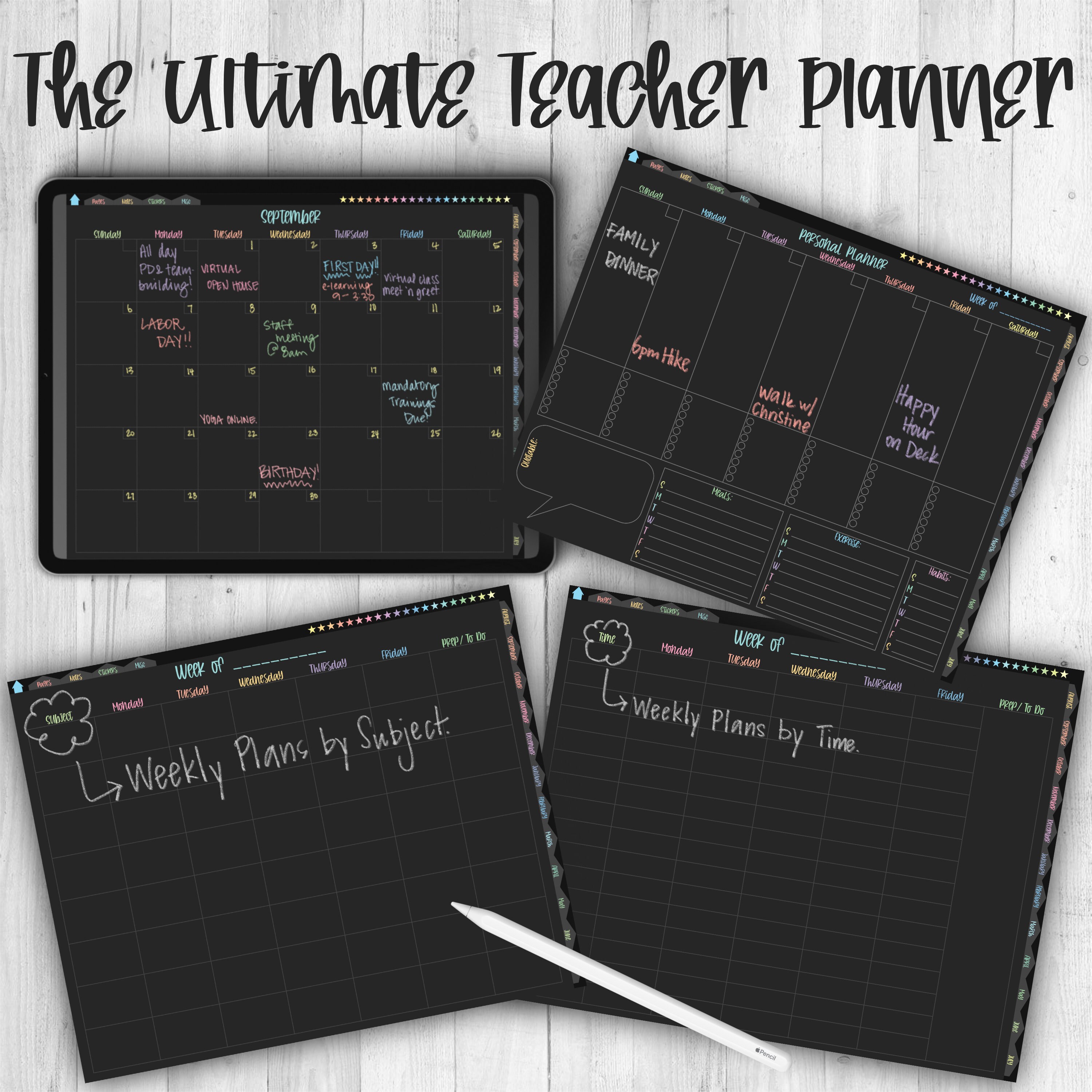 DIGITAL TEACHER PLANNER Dark Paper Teacher Planner - Etsy