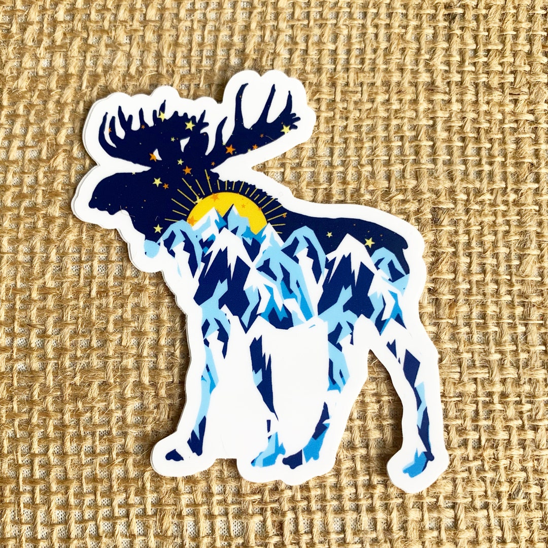 Moose Sticker -- Alaska Midnight Sun and Mountains Moose Sticker - Etsy
