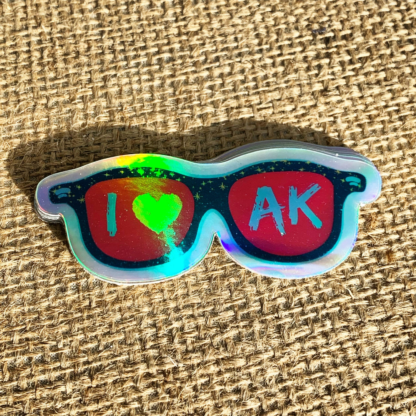 I Love AK Sunglasses Holograph Sticker Alaska Sticker - Etsy