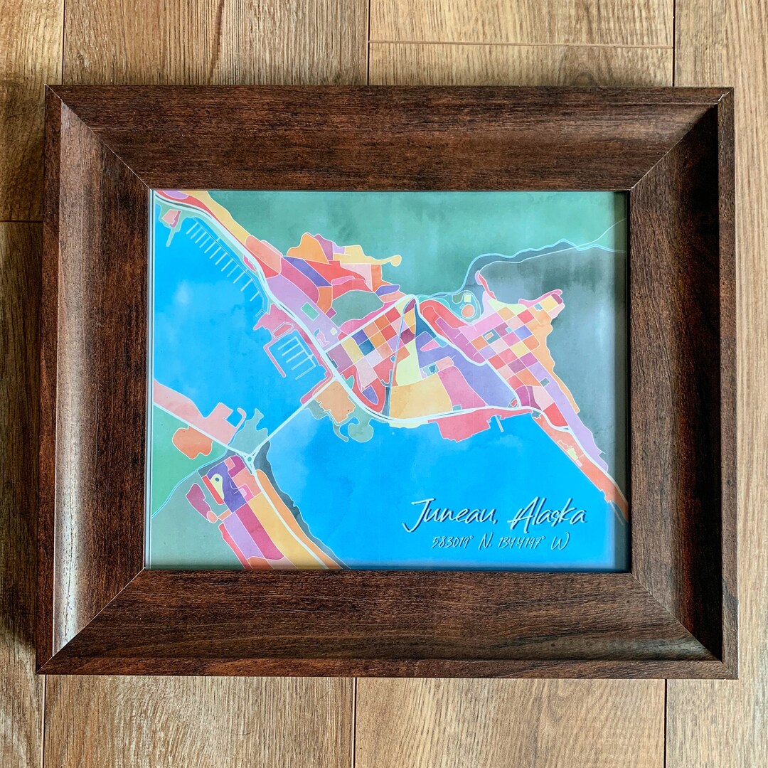 Juneau, Alaska Watercolor Map -- Hand Drawn and Illustrated Watercolor ...