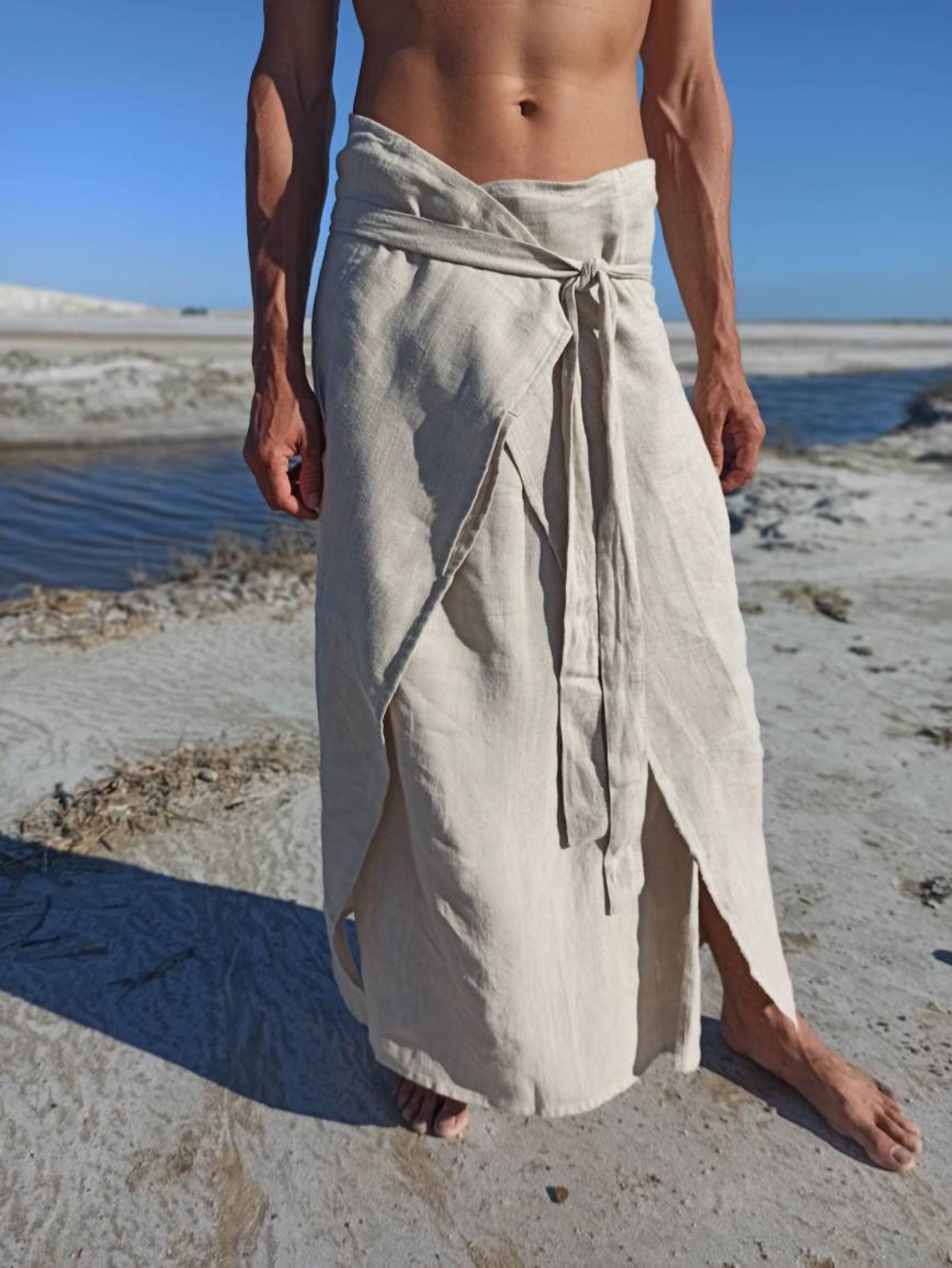 Jupe pour homme en lin écru style Hakama, jupe Thai taille unique du S ...