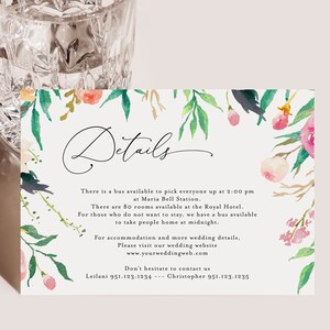 Printable Floral Enclosure Card Template, Editable Details Card ...