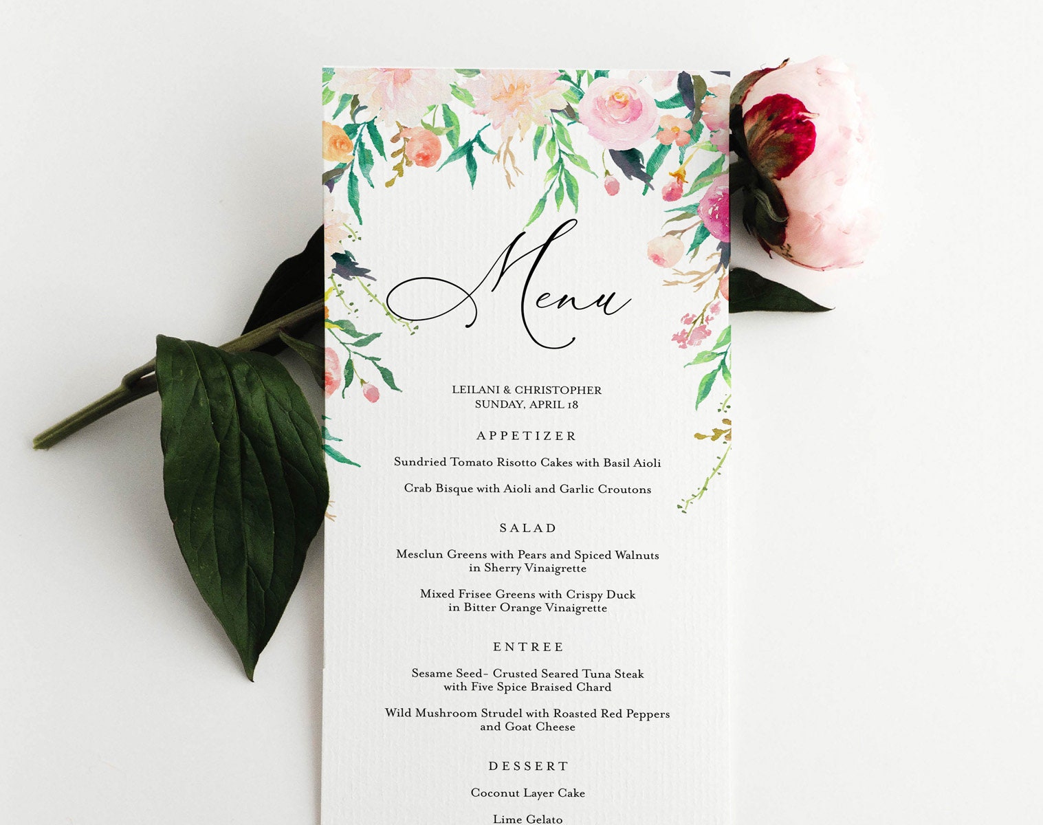 Wedding Menu Template Floral Wedding Menu Garden Wedding - Etsy
