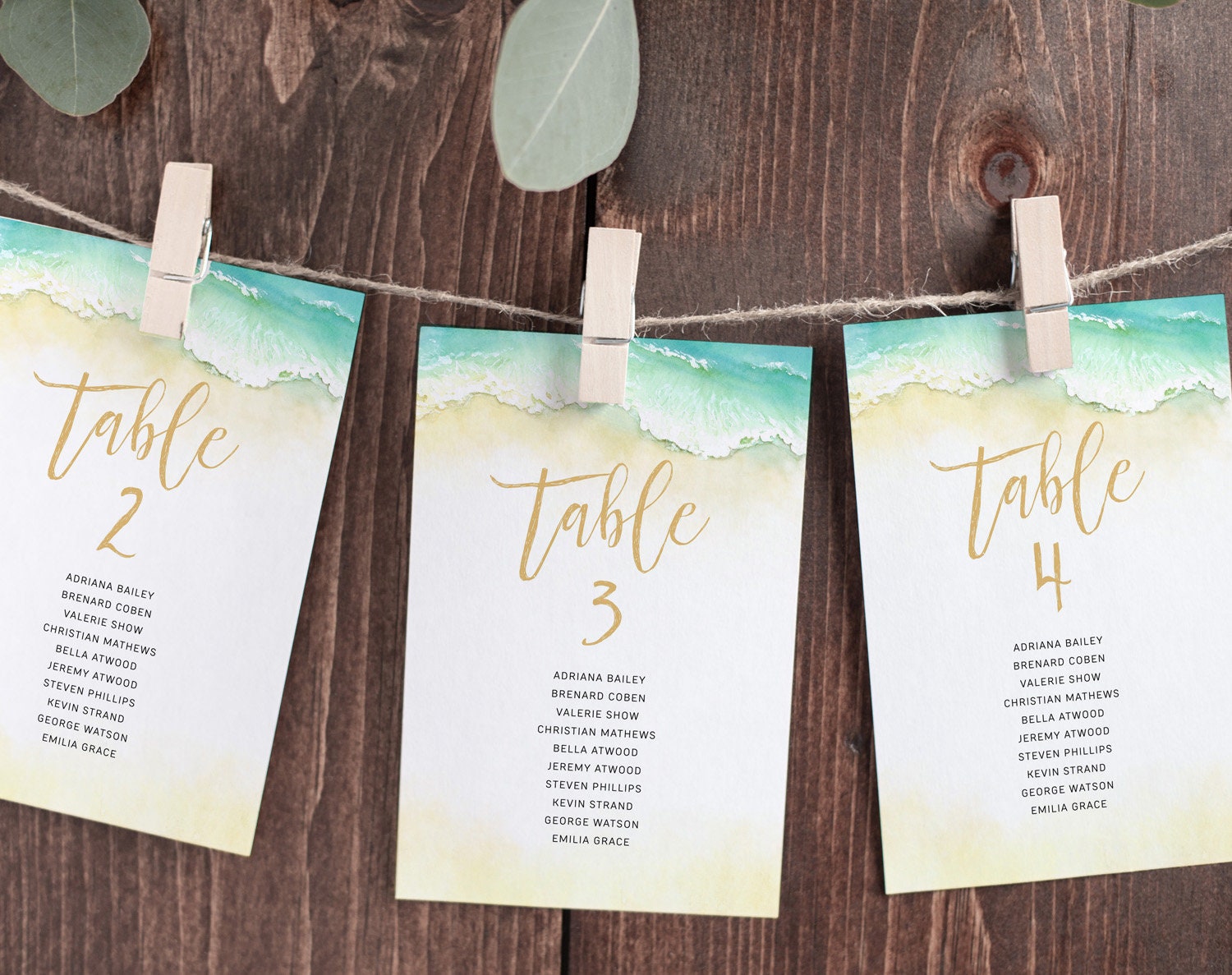 Beach Wedding Seating Chart Card Template Tropical Wedding - Etsy