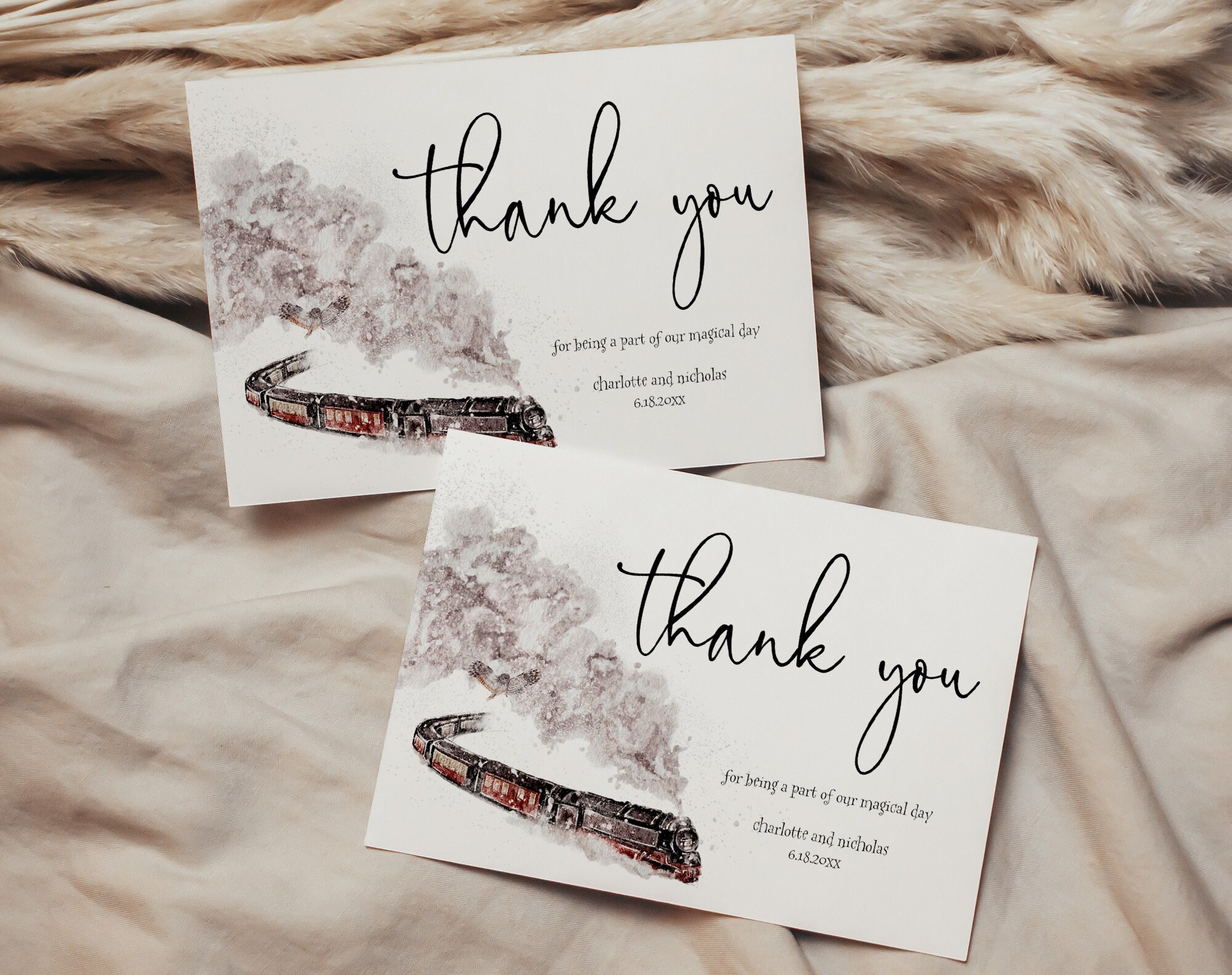 Wizard Themed Thank You Card Template, Editable Flat and Folded Modern ...
