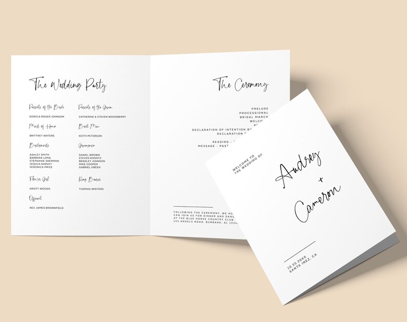 Minimalist Bi-fold Wedding Program Template Printable Folded | Etsy