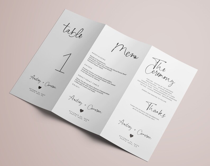 Minimalist Elegant Tri-fold Table Number Template Editable - Etsy
