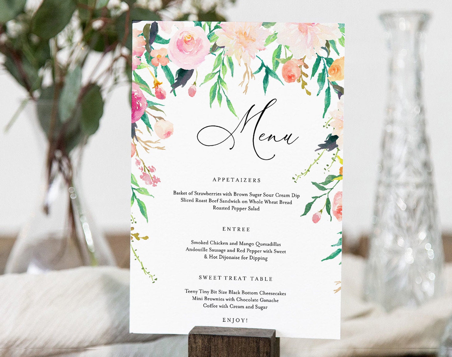Wedding Menu Template Floral Wedding Menu Garden Wedding - Etsy