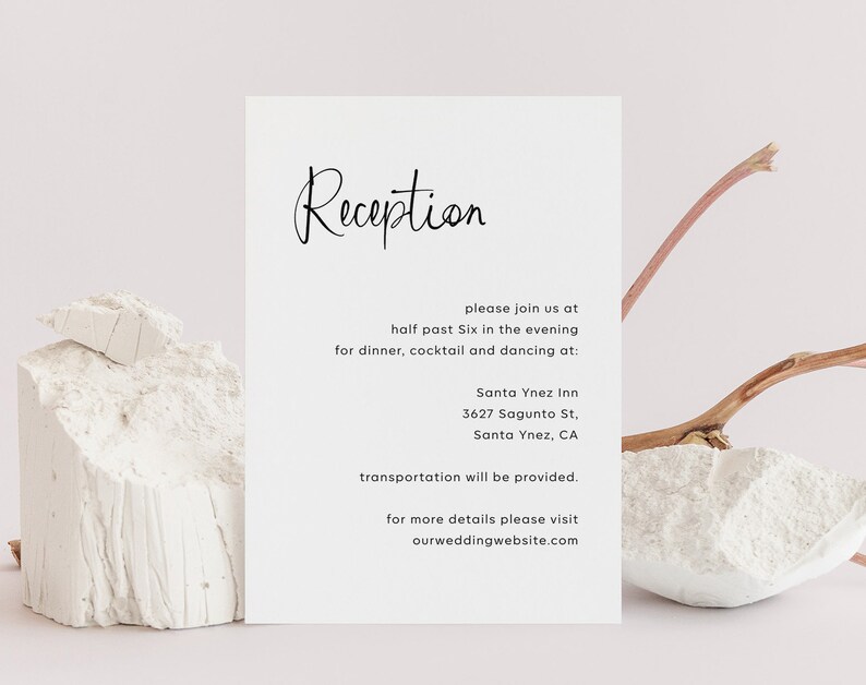 Printable Minimalist Reception Card Template, Wedding Reception Insert ...