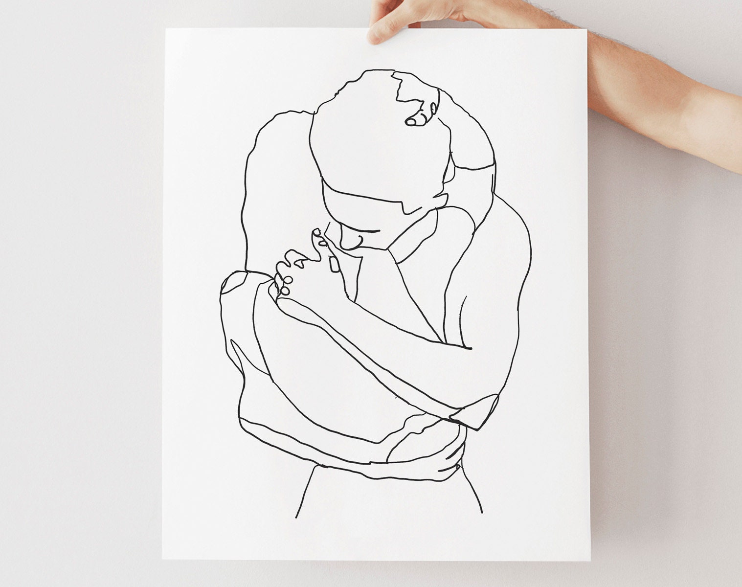 Couple Hug Line Drawing Print Black and White Single - Etsy Canada