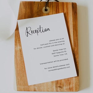 Printable Minimalist Reception Card Template, Wedding Reception Insert ...