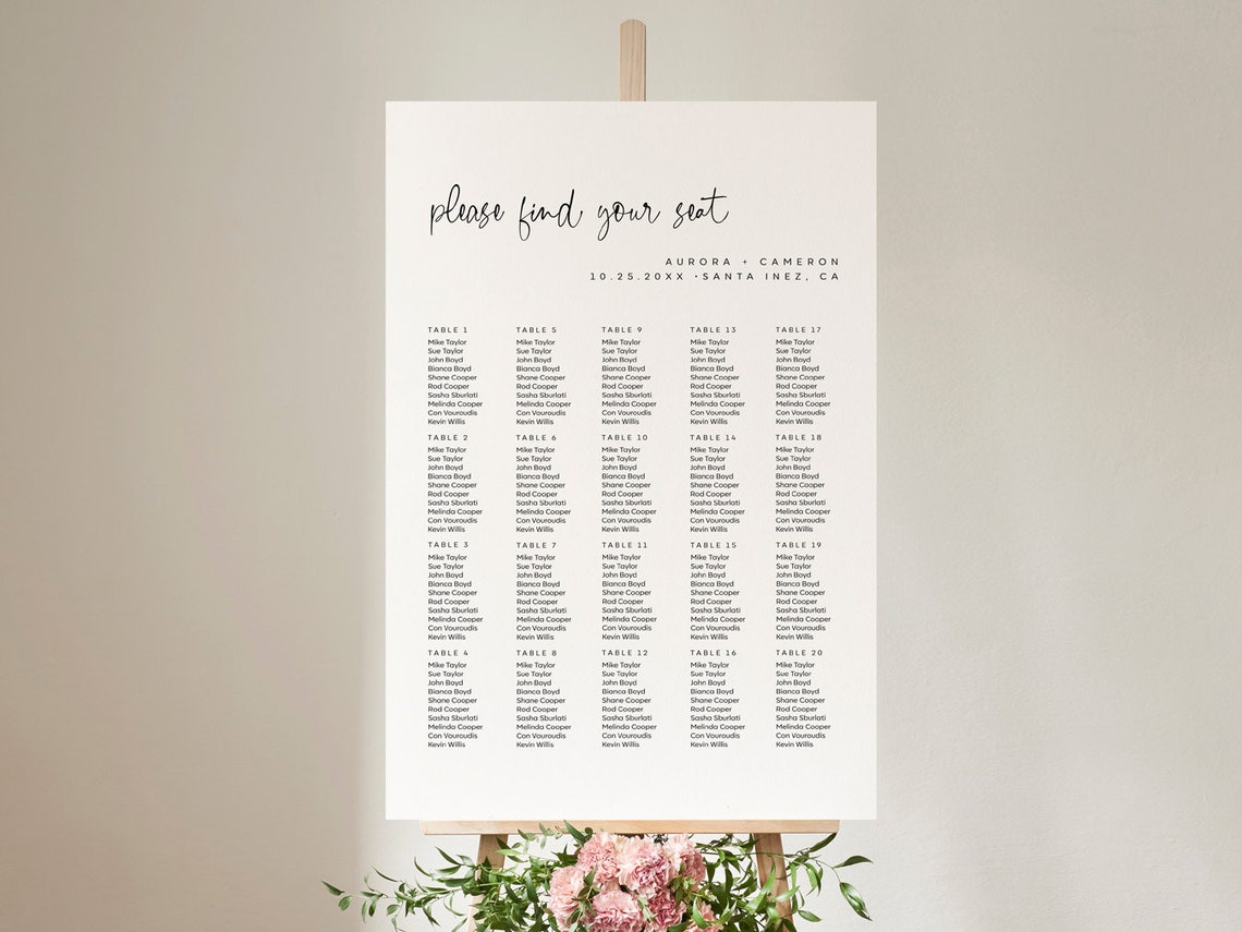 Minimalist Wedding Seating Chart Template Printable Seating - Etsy