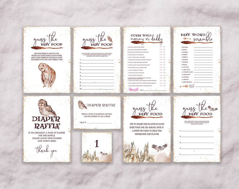 Baby Shower Game Bundle, Wizard Baby Shower Game Kit, Printable Baby ...