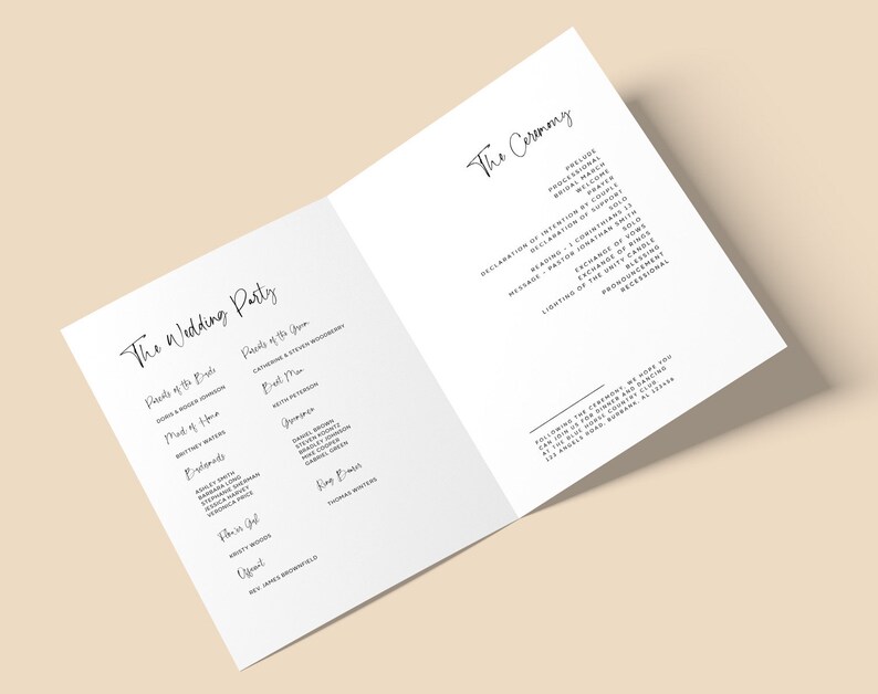 Minimalist Bi-fold Wedding Program Template Printable Folded | Etsy