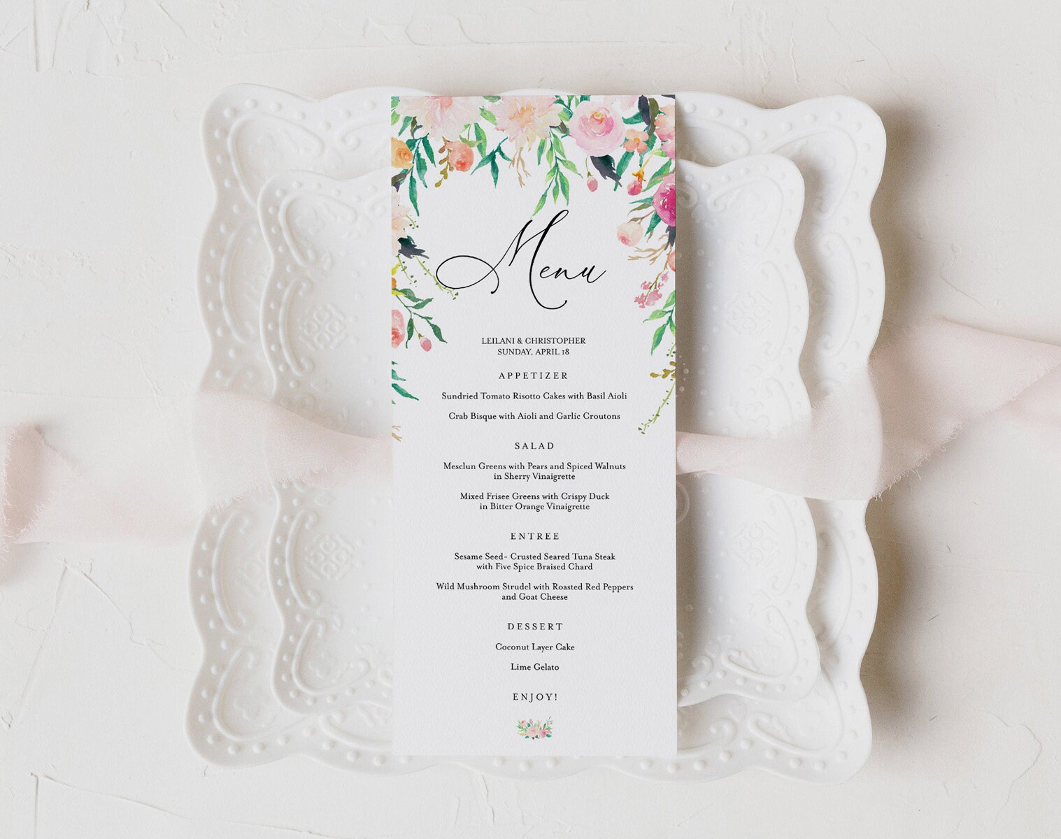 Wedding Menu Template Floral Wedding Menu Garden Wedding - Etsy