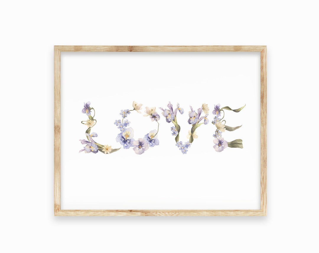 Printable Floral Love Sign, Greenery and Veri Peri Floral Love Art, DIY ...