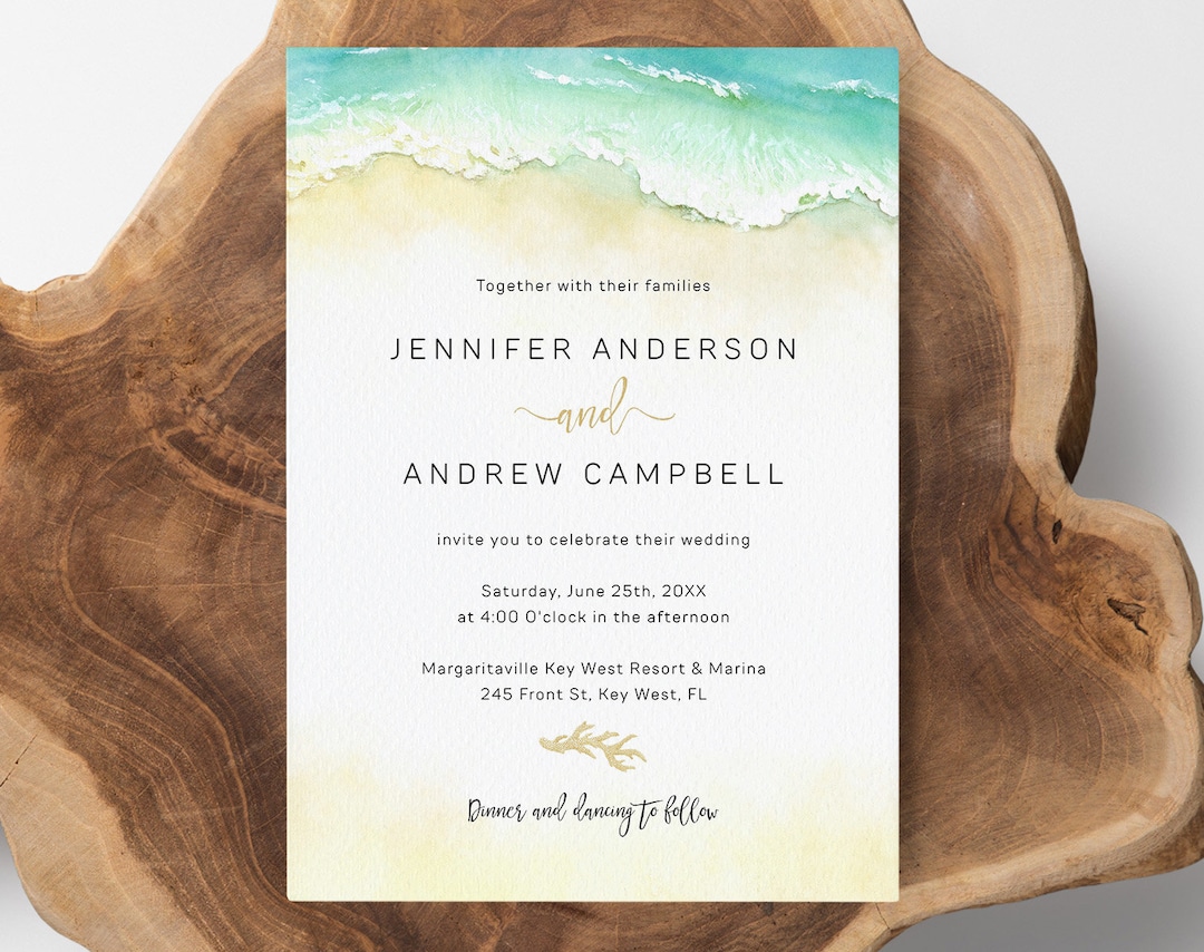 Printable Beach Wedding Invitation, Seashore Tropical Wedding ...