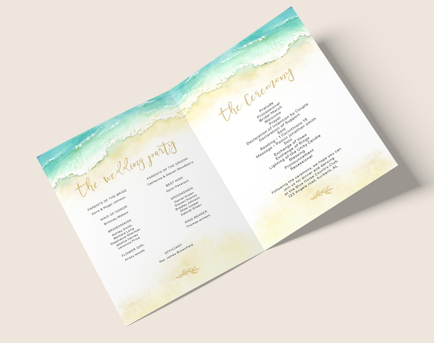 Beach Tropical Seashore Bi-fold Wedding Program Template - Etsy