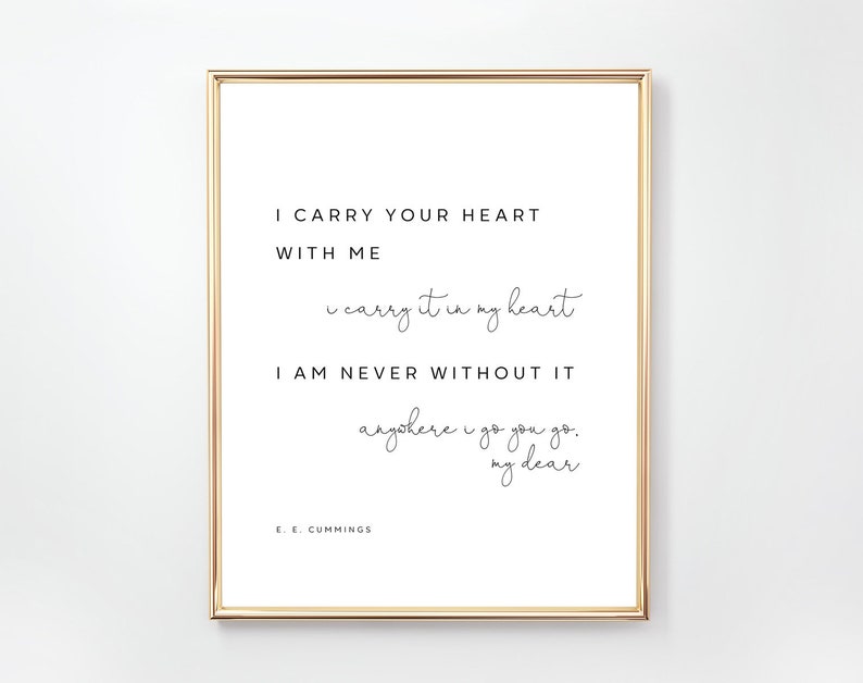 E.E Cummings I Carry Your Heart With Me Wedding Poem Print in - Etsy