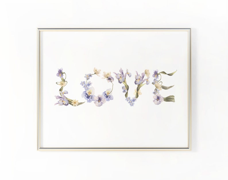 Printable Floral Love Sign, Greenery and Veri Peri Floral Love Art, DIY ...