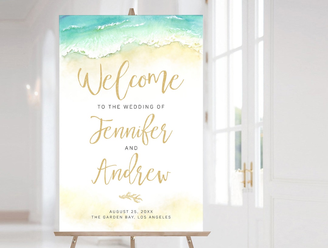 Beach Wedding Welcome Sign Template, Seashore Design Tropical Wedding ...