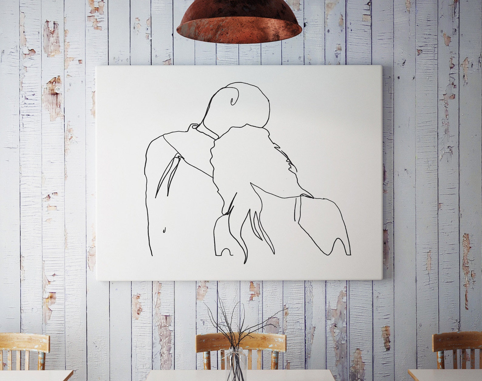 Couple Hug Line Drawing Print Black and White Valentines - Etsy