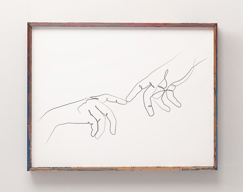 Touching Hands Printable, Touching Fingers Drawing, One Line Drawing ...
