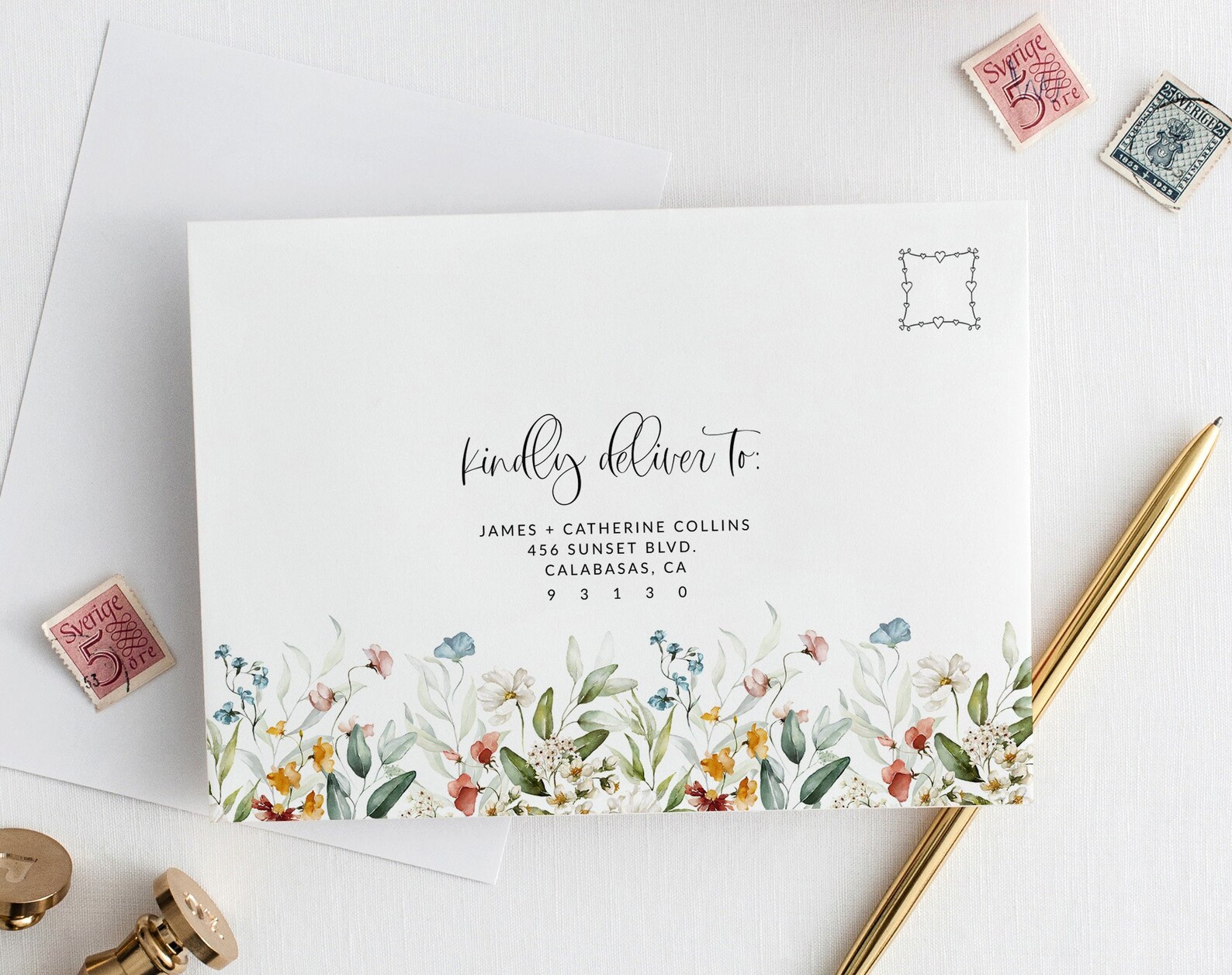 Wildflower Wedding Envelope Addressing Template, Floral Envelope ...