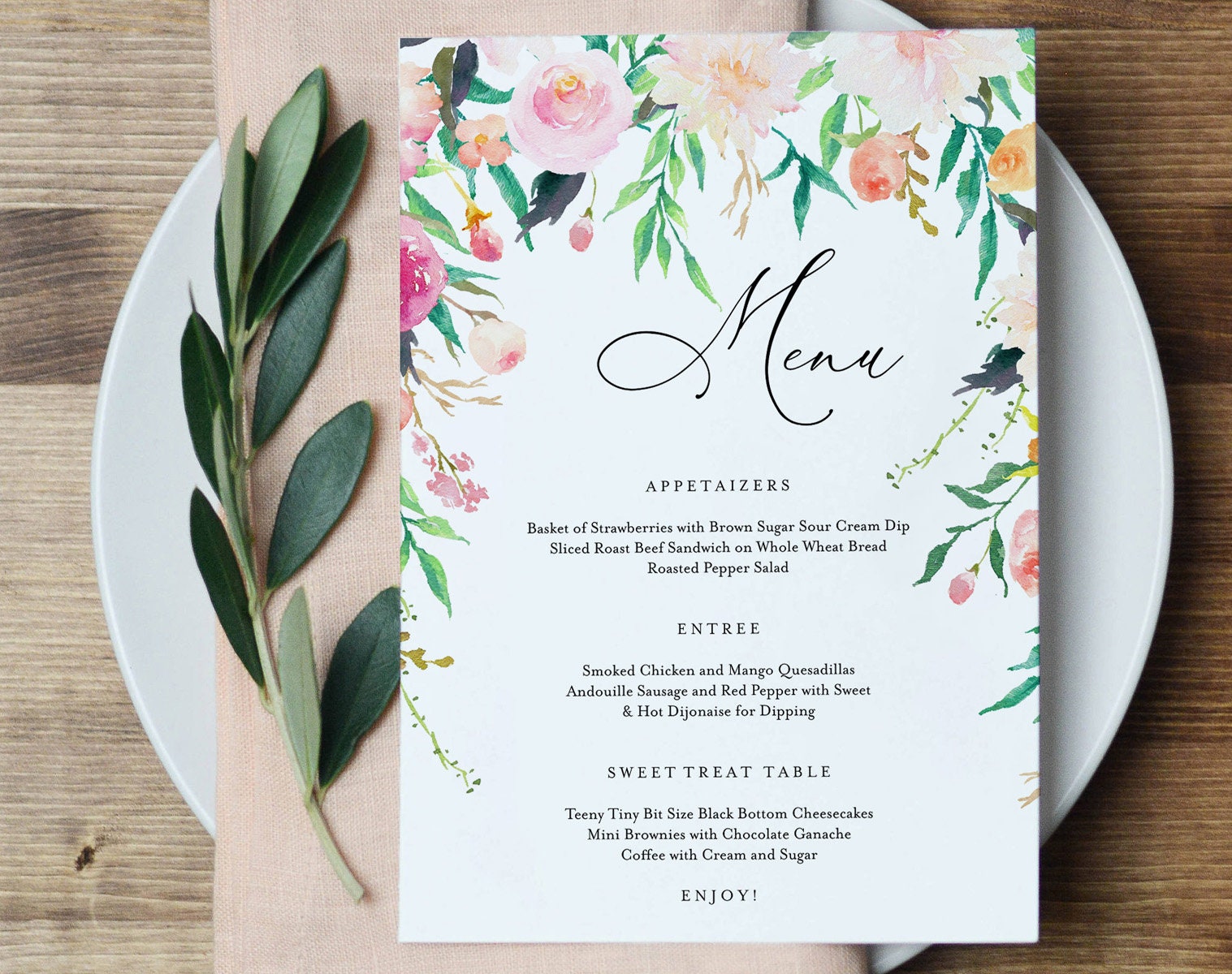 Wedding Menu Template Floral Wedding Menu Garden Wedding - Etsy