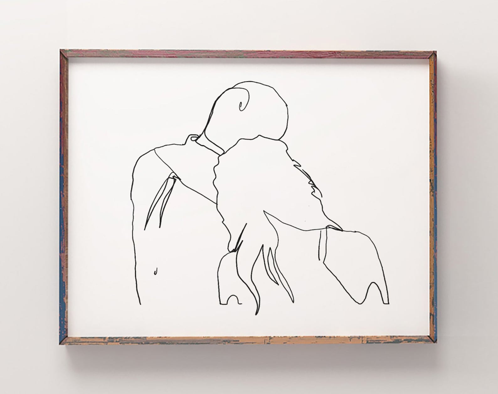 Couple Hug Line Drawing Print Black and White Valentines - Etsy