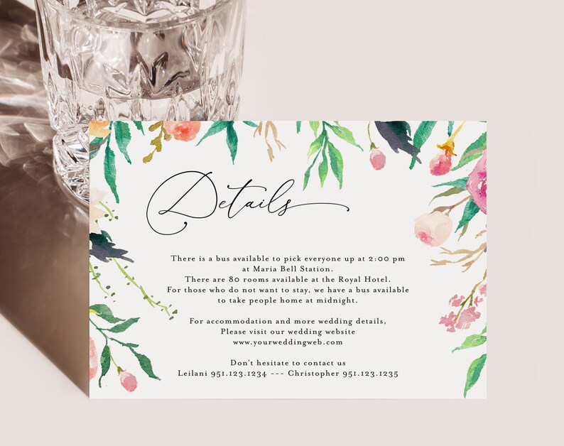 Printable Floral Enclosure Card Template Editable Details | Etsy