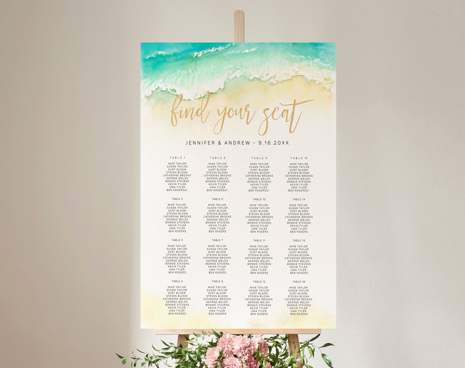 Beach Wedding Wedding Seashore Design Seating Chart Template - Etsy