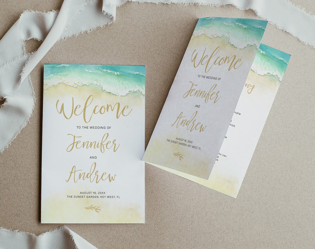 Beach Tropical Seashore Bi-fold Wedding Program Template, Printable ...
