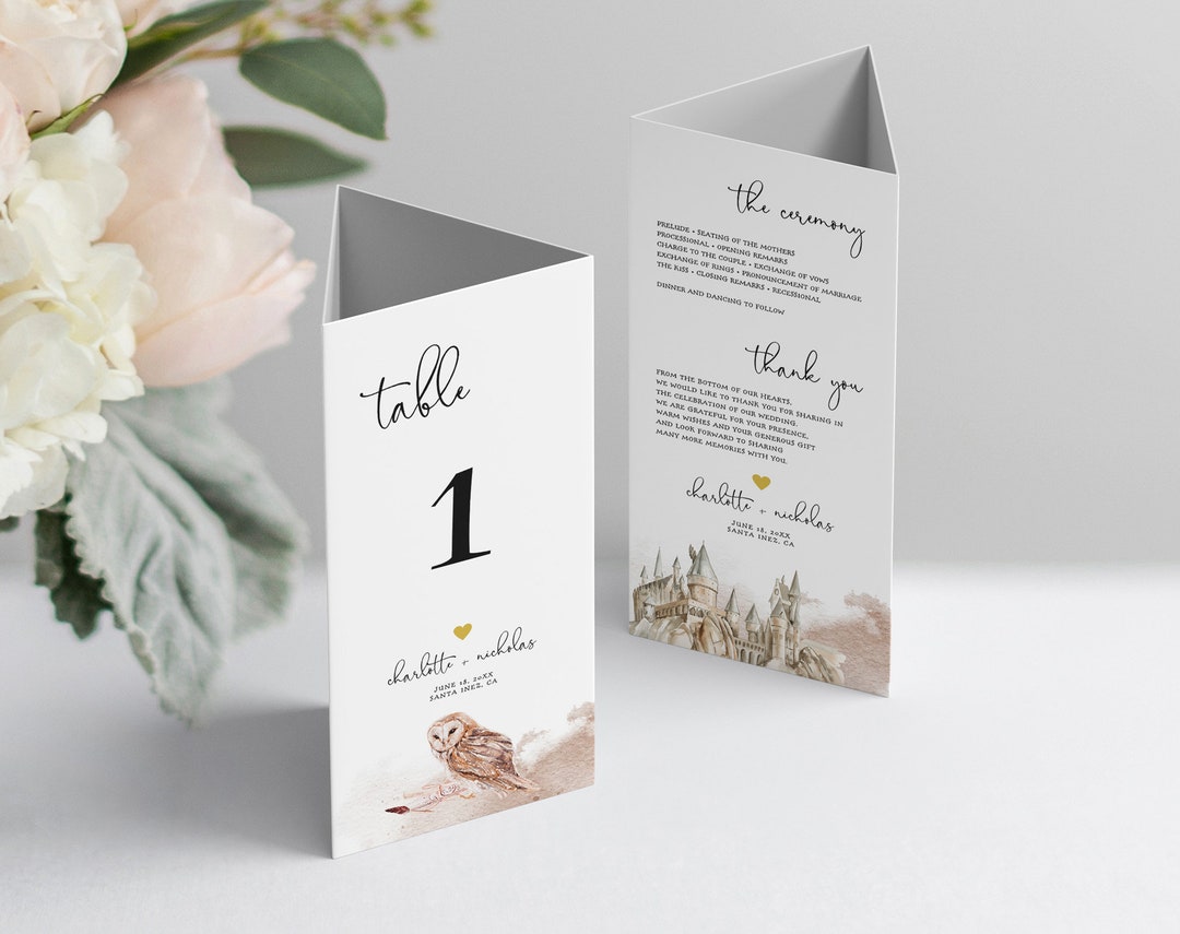 Wizard Wedding Tri-fold Table Number Template, Editable Tri-fold Table ...