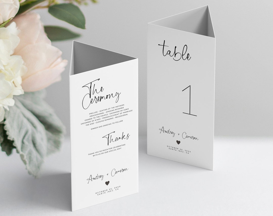Minimalist Elegant Tri-fold Table Number Template, Editable Tri-fold ...