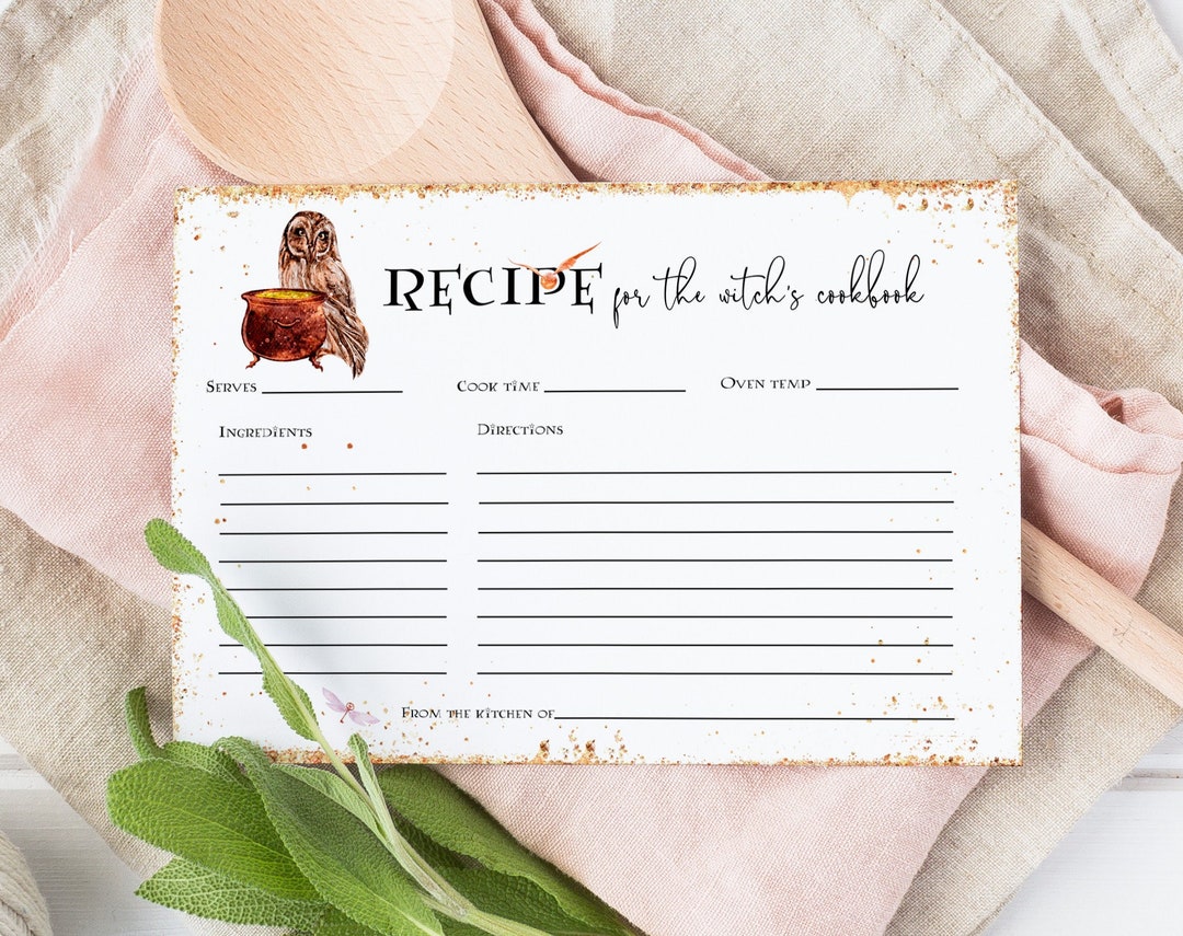 Wizard Themed Recipe Card, Printable Witches 4x6 Recipe Cards, Bridal ...