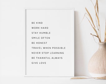 Be Kind Work Hard Stay Humble INSTANT DOWNLOAD Inspirational - Etsy