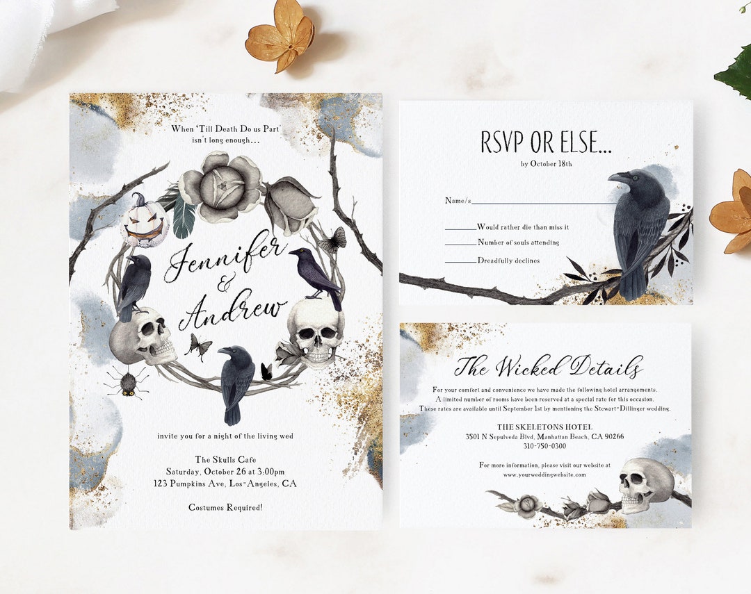 Halloween Wedding Invitation Template Suite, Spooky Invitation, Skulls ...