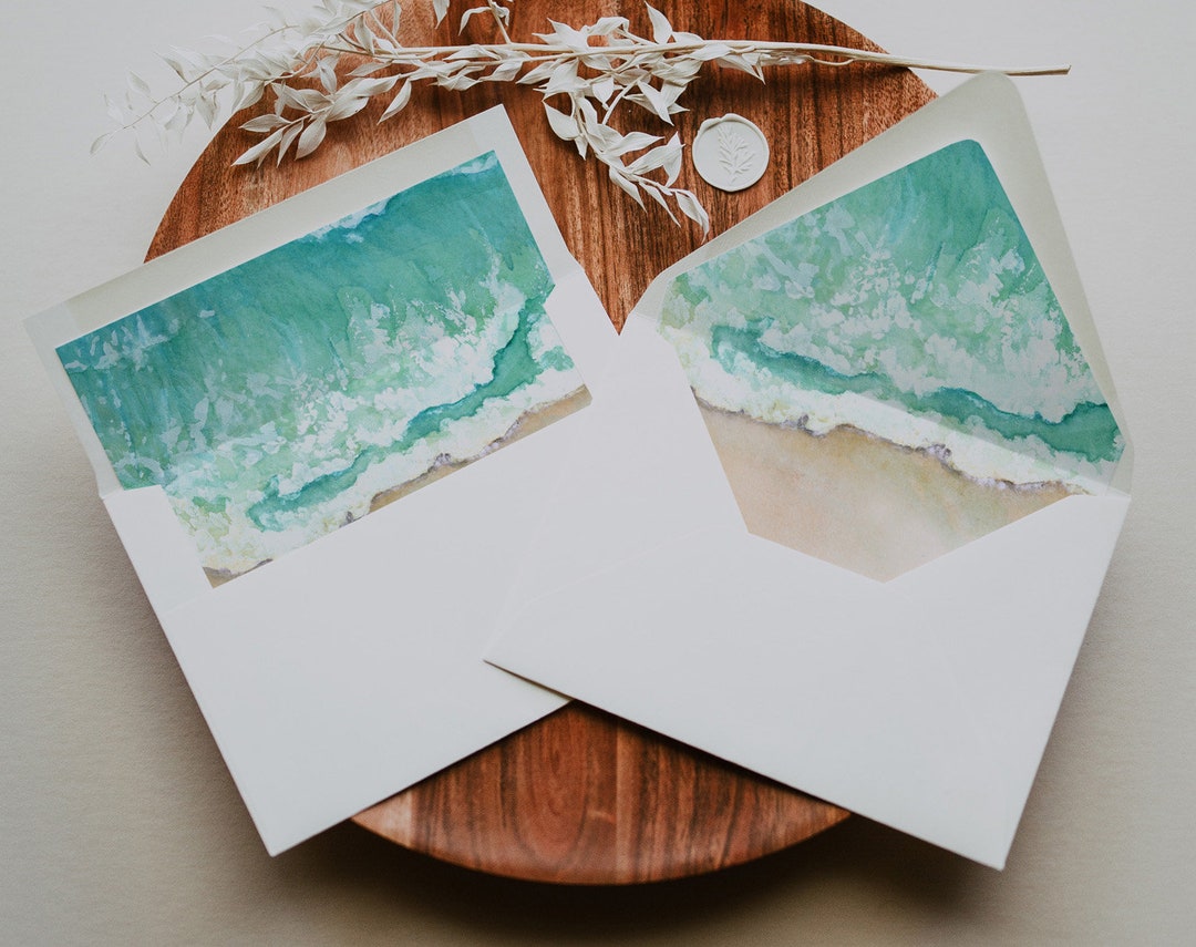 Beach Wedding Seashore Design Envelope Liner Template, Tropical Pointed ...