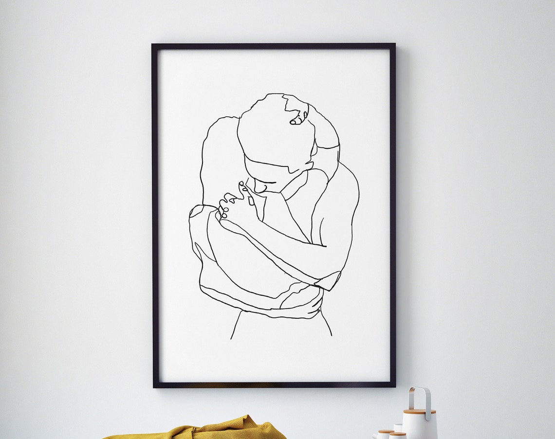 Couple Hug Line Drawing Print Black and White Single - Etsy Canada