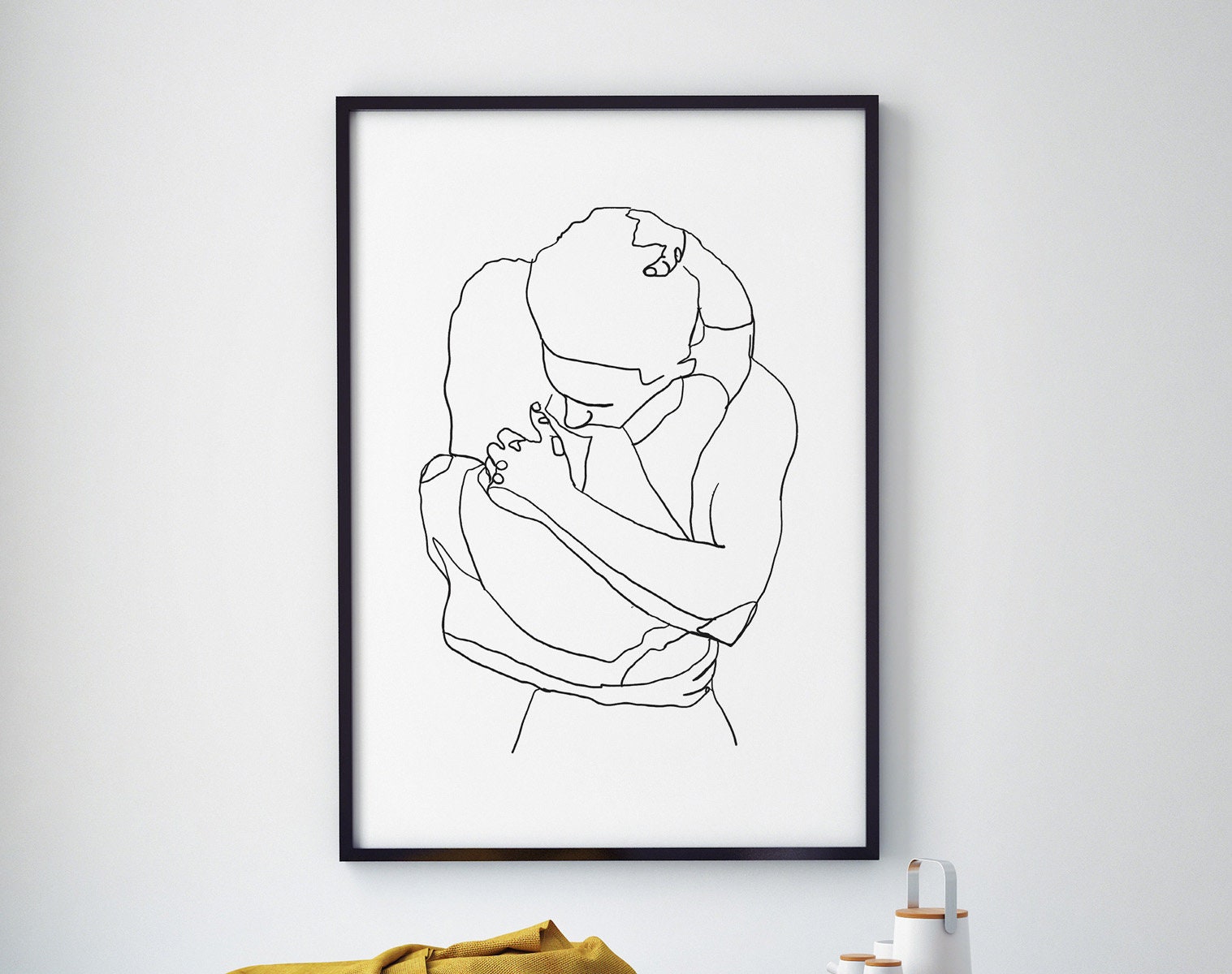 Couple Hug Line Drawing Print Black and White Single - Etsy
