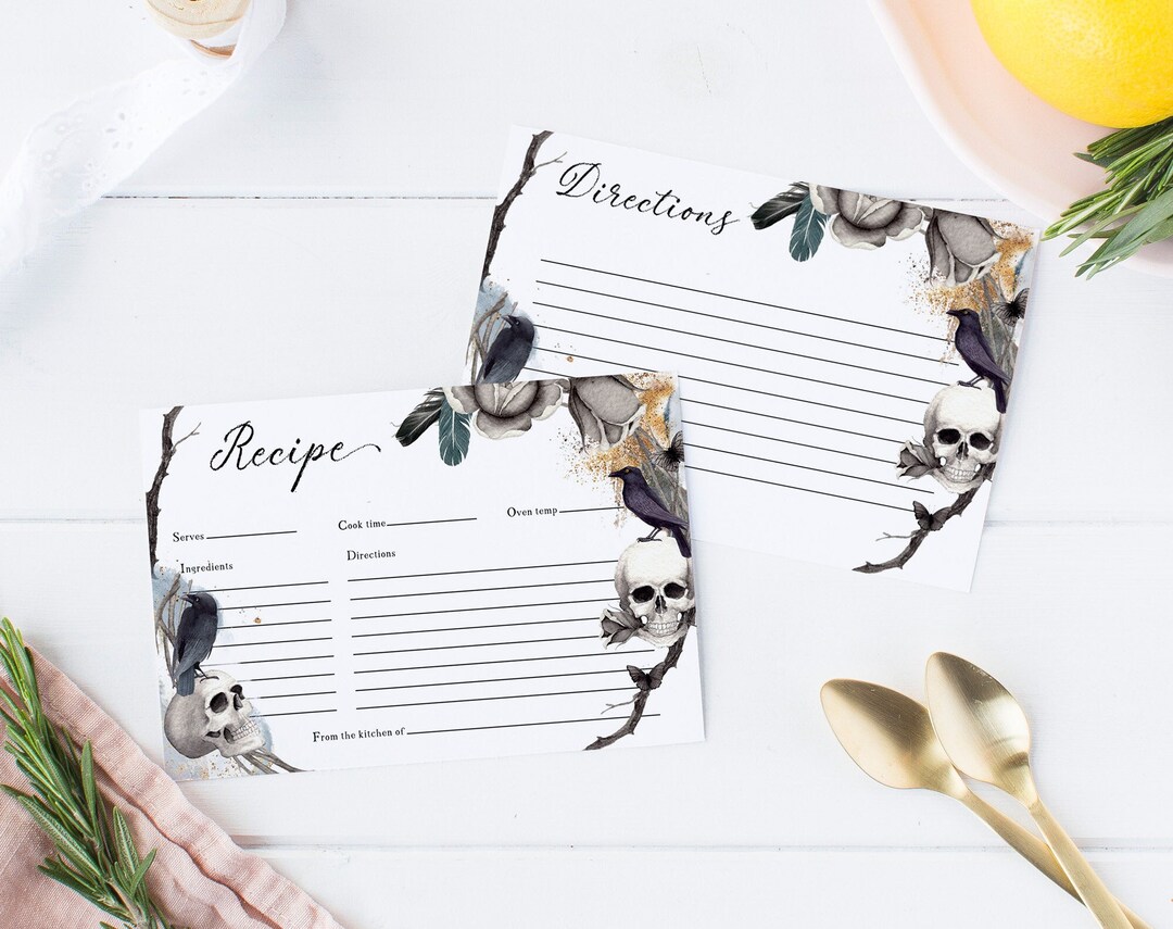 Halloween Recipe Card, Printable Gothic 4x6 Recipe Cards, Bridal Shower ...