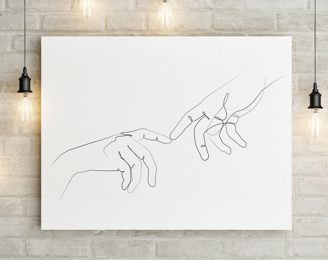 Touching Hands Printable, Touching Fingers Drawing, One Line Drawing ...