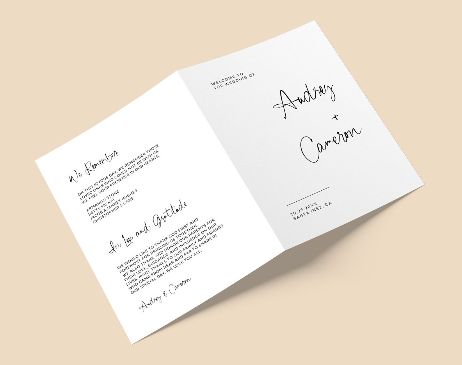 Minimalist Bi-fold Wedding Program Template Printable Folded | Etsy